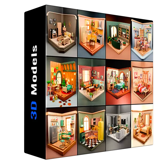 CGTrader - Isometric Rooms Collection Bedrooms Kitchens Living Rooms ...